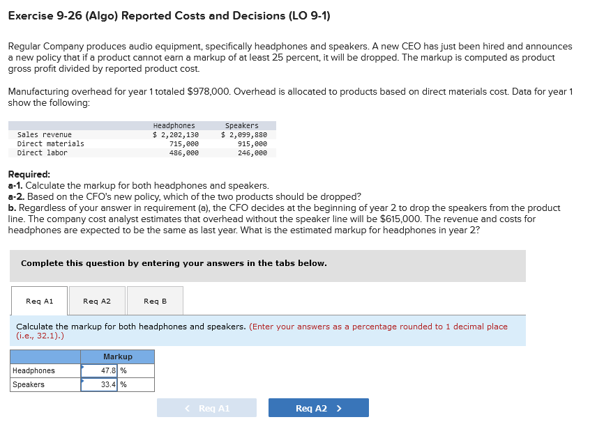 Solved Exercise 9-26 (Algo) Reported Costs and Decisions (LO | Chegg.com