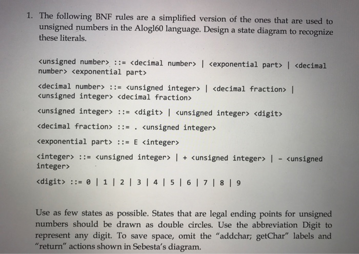 Solved The following BNF rules are a simplified version of | Chegg.com
