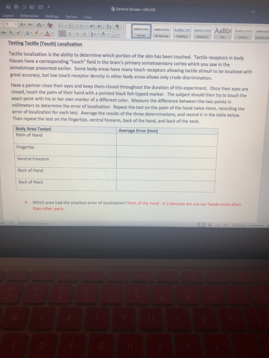 Solved General Senses Online Testing Tactile Touch