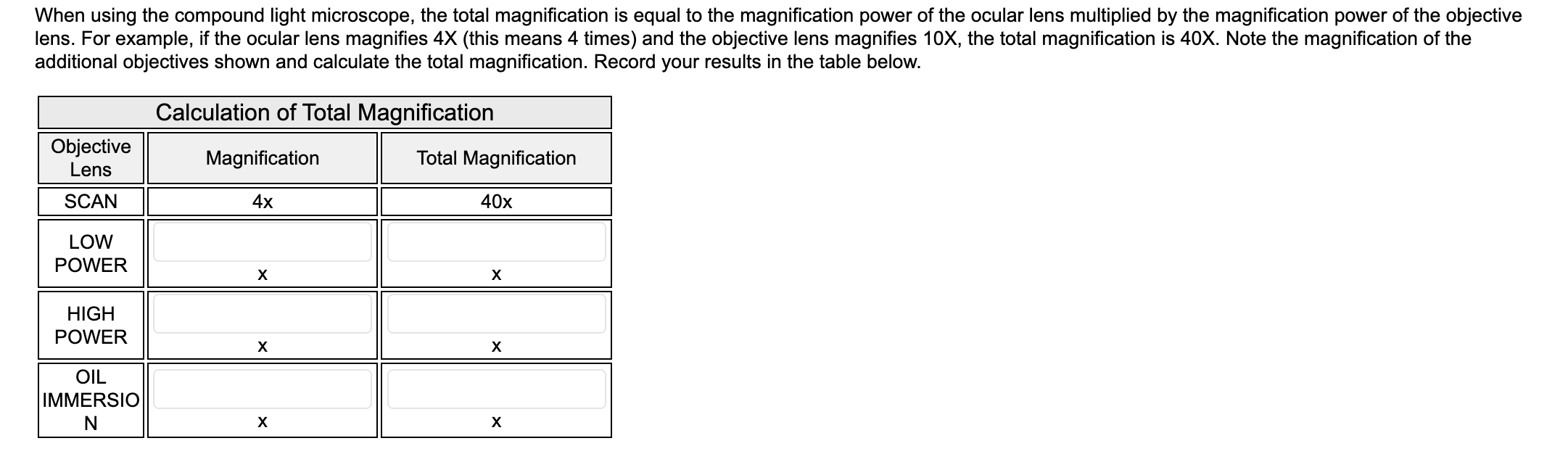 Solved When using the compound light microscope, the total | Chegg.com