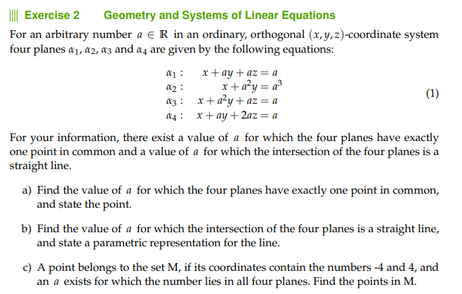 Exercise 2 Geometry and Systems of Linear Equations | Chegg.com