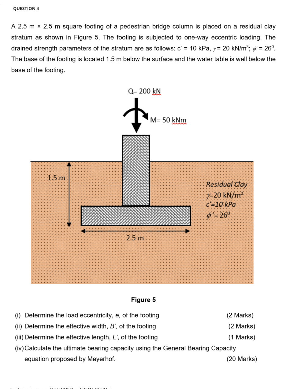 Solved QUESTION 4 A 2 5 M X 2 5 M Square Footing Of A Chegg