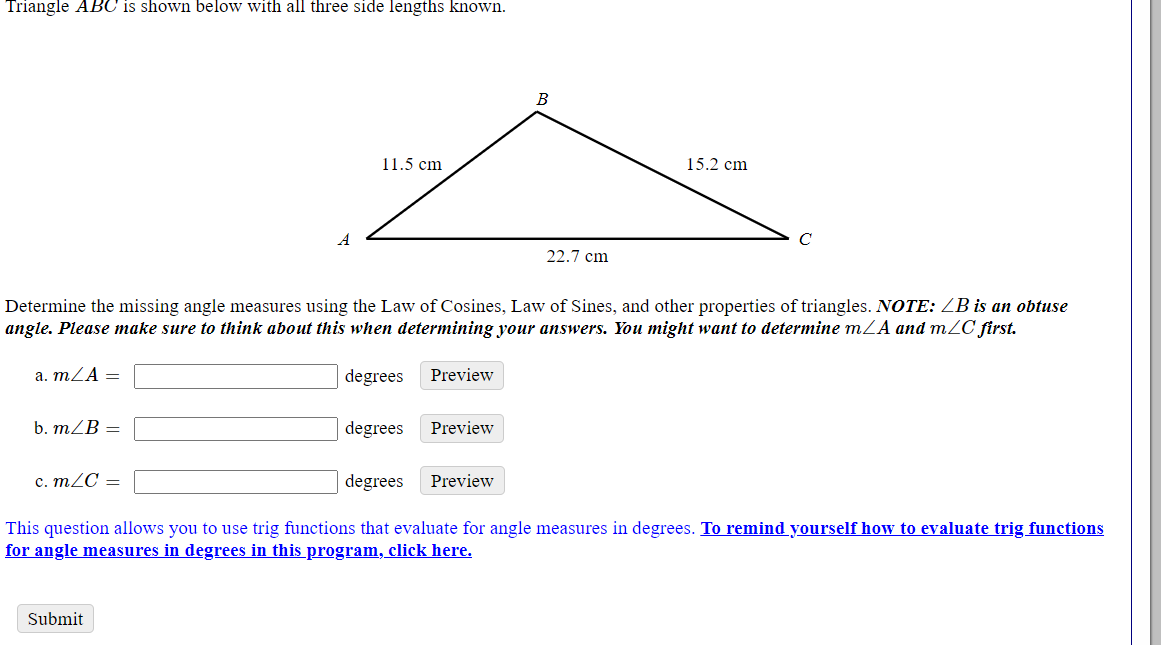 Solved Triangle ABC is shown below with all three side | Chegg.com
