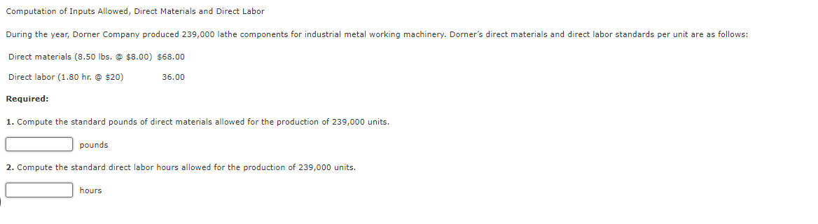 Solved Computation of Inputs Allowed, Direct Materials and | Chegg.com