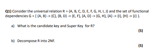 Solved Q1) Consider the universal relation R = {A, B, C, D, | Chegg.com