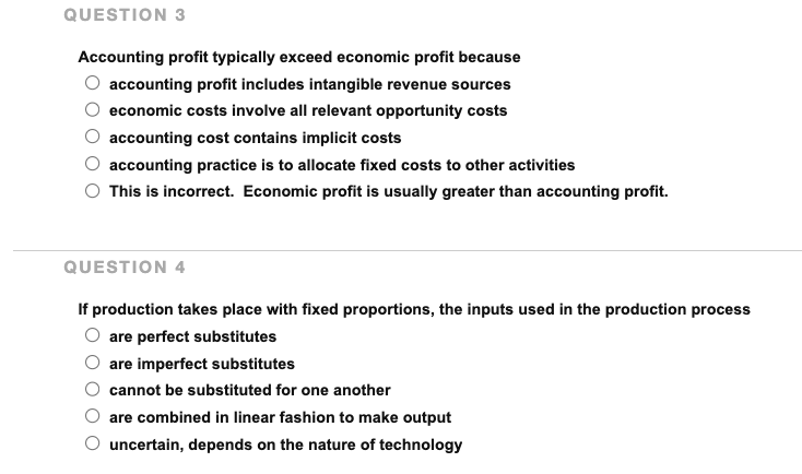 Solved Accounting profit typically exceed economic profit | Chegg.com