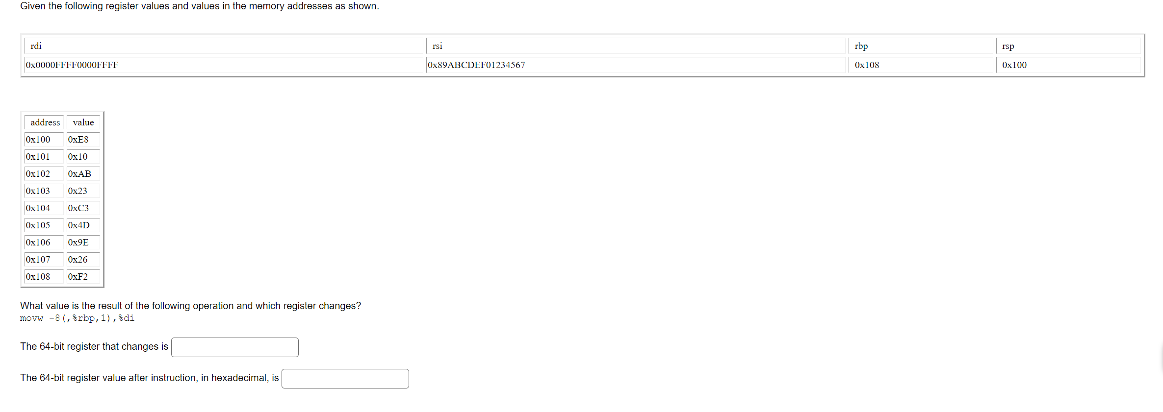 Solved Given the following register values and values in the | Chegg.com