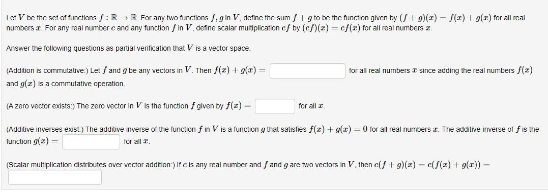Solved (1 point) A vector space over R is a set V of objects | Chegg.com