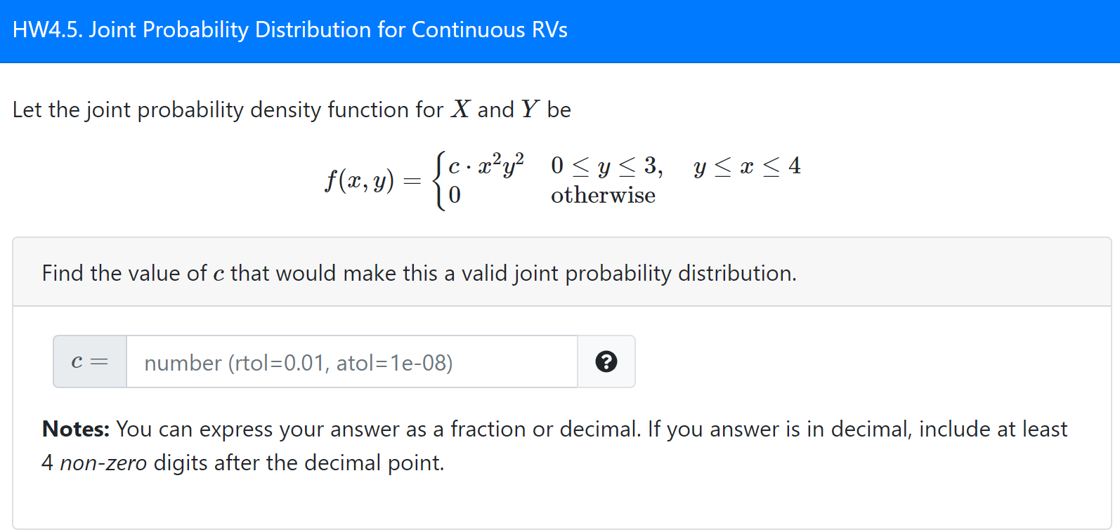 Solved HW4.5. Joint Probability Distribution for Continuous | Chegg.com