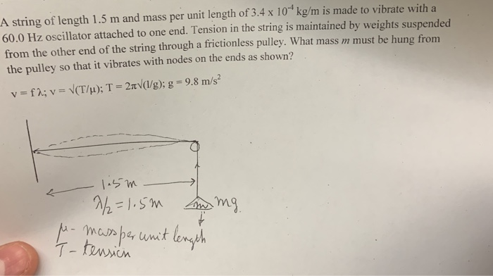 Solved A string of length 1.5 m and mass per unit length of | Chegg.com