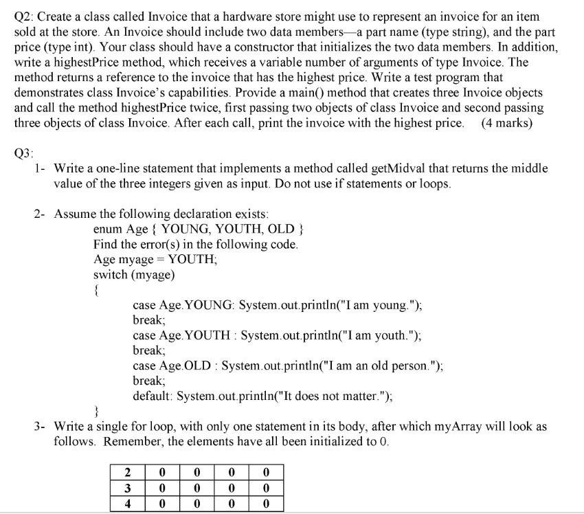 Solved Q2: Create a class called Invoice that a hardware | Chegg.com