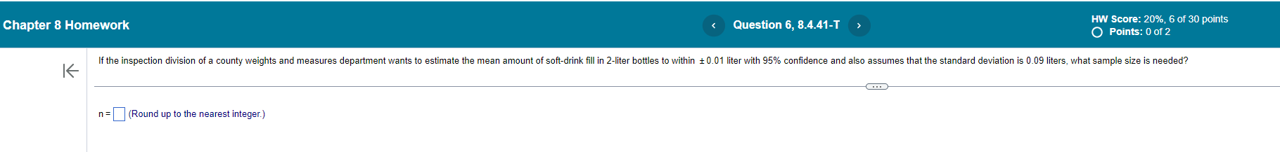 Solved n : (Round up to the nearest integer.) | Chegg.com