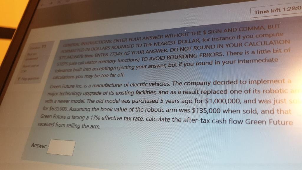 Solved Time left 1:28:0 INSTRUCTIONS. ENTER YOUR ANSWER | Chegg.com
