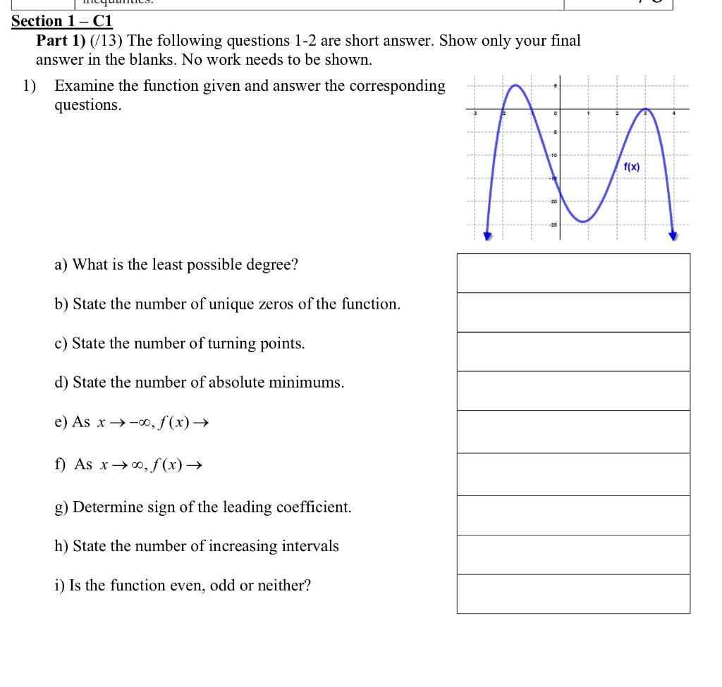 Solved Part 1) (/13) The following questions 1-2 are short | Chegg.com