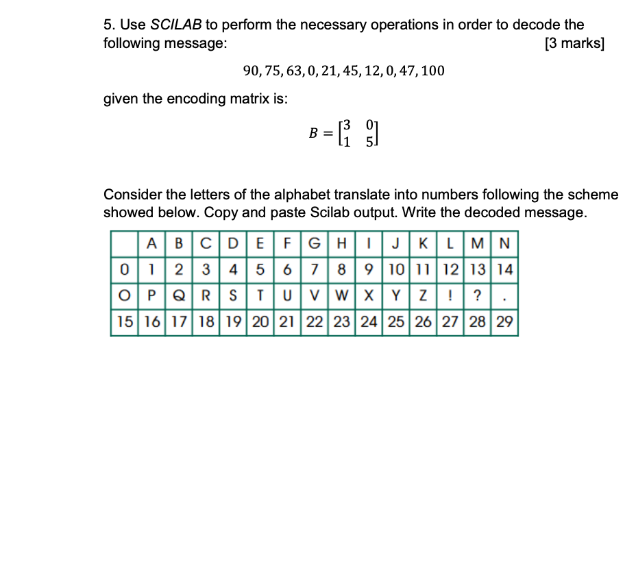 Solved 5. Use SCILAB to perform the necessary operations in | Chegg.com
