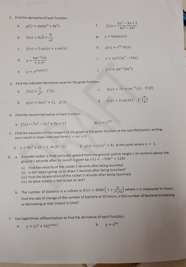 Solved: MATH 2413 Calculus 1 Review Problems For Exam #2: ... | Chegg.com