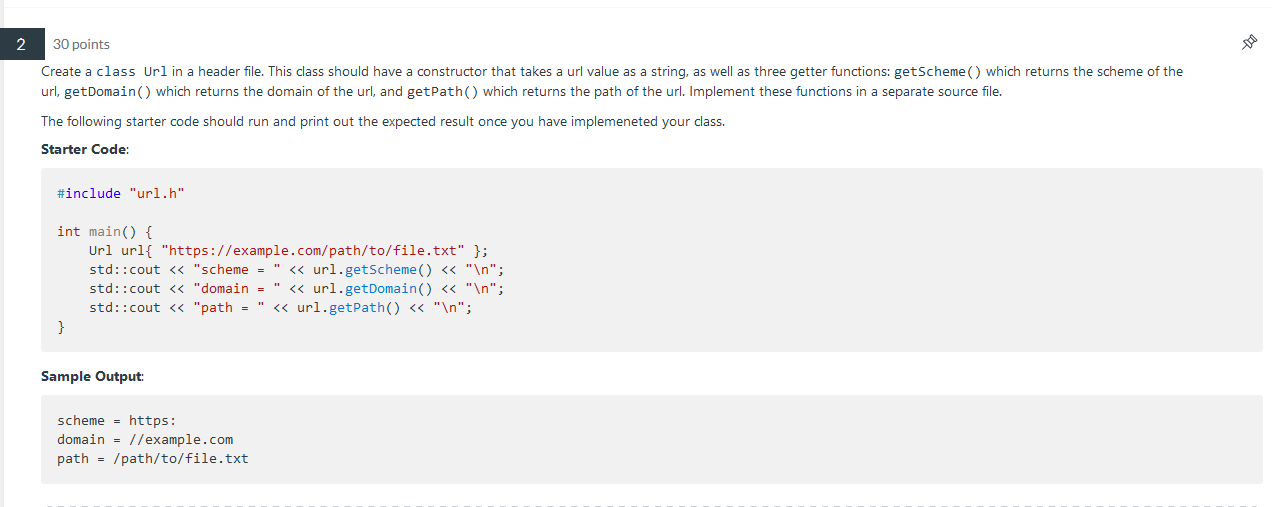 Solved 30 points Create a class Url in a header file. This | Chegg.com