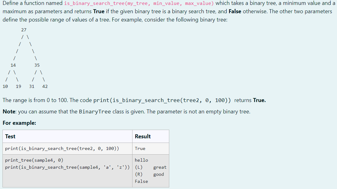 Solved Define a function named is_binary_search_tree | Chegg.com