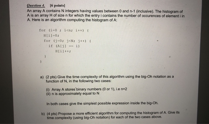 Solved Question 4. [6 points] An array A contains N integers | Chegg.com
