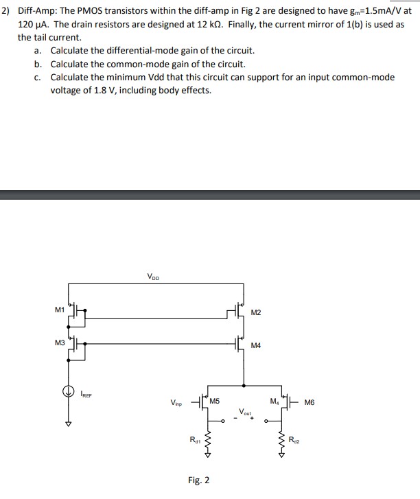 2) Diff-Amp: The PMOS transistors within the diff-amp | Chegg.com