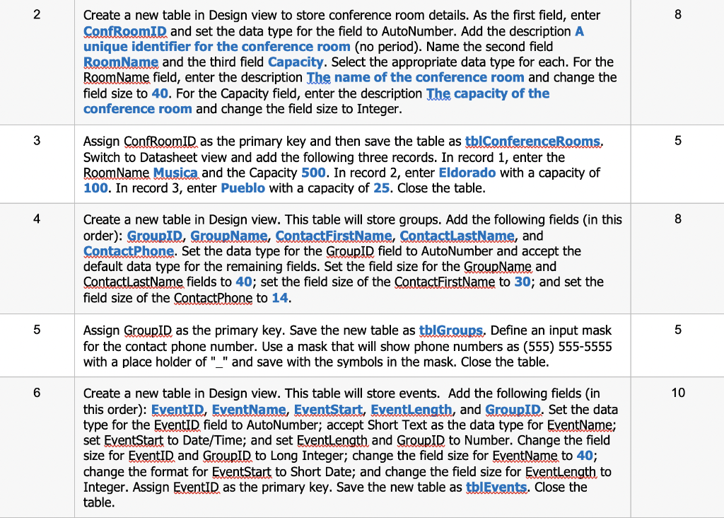 Solved 2 8 Create a new table in Design view to store | Chegg.com