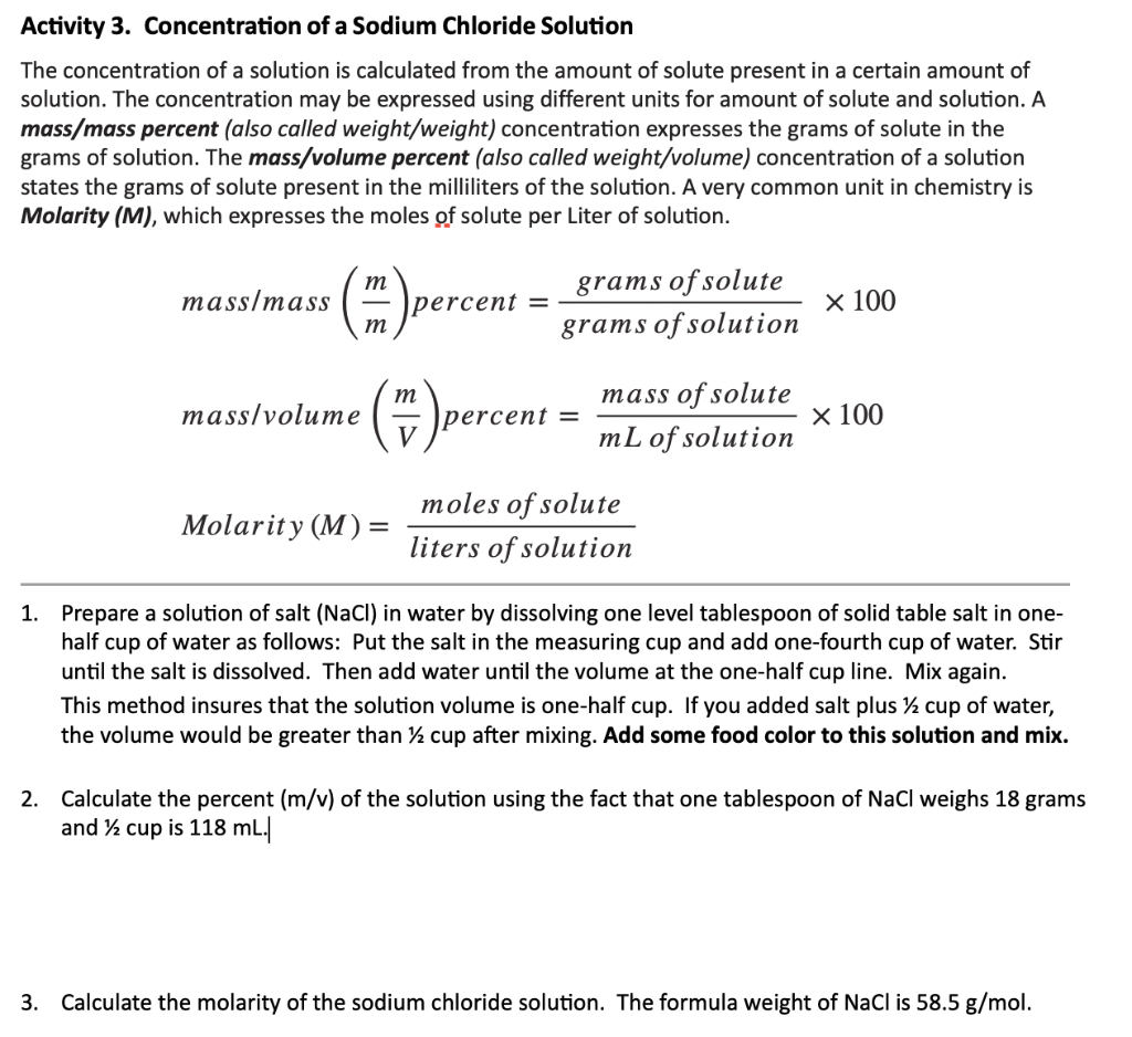Activity 1. The process of solution formation Safety | Chegg.com
