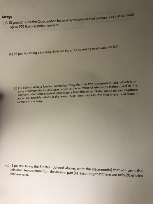 Solved Arrays temperature that can hold (a) (5 points) Give | Chegg.com