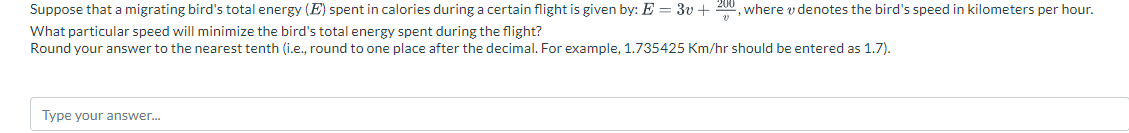 Solved Suppose that a migrating bird's total energy (E) | Chegg.com