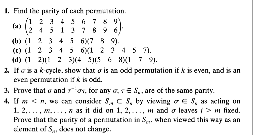 Solved (a) 1. Find the parity of each permutation. (1 2 3 4 | Chegg.com