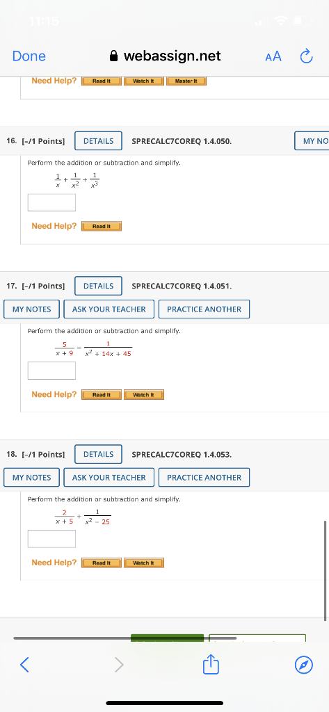 Solved Perforn the addition or subtraction and simplify. | Chegg.com