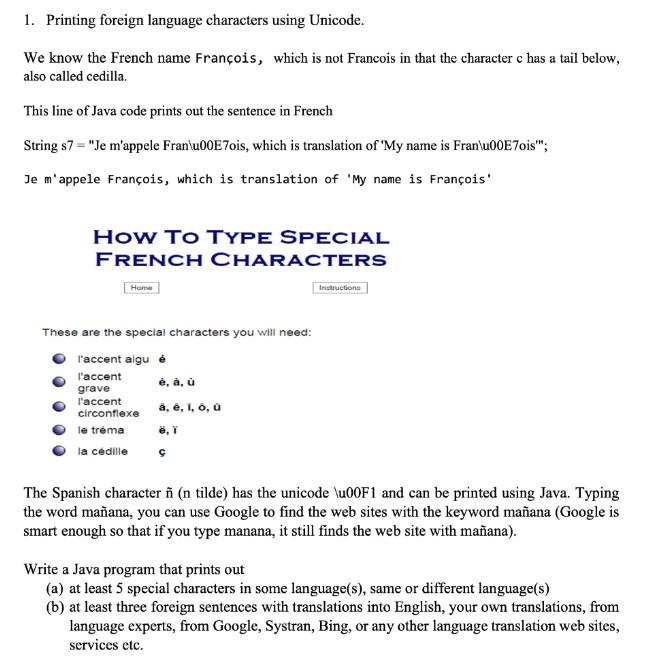 Solved 1. Printing foreign language characters using | Chegg.com