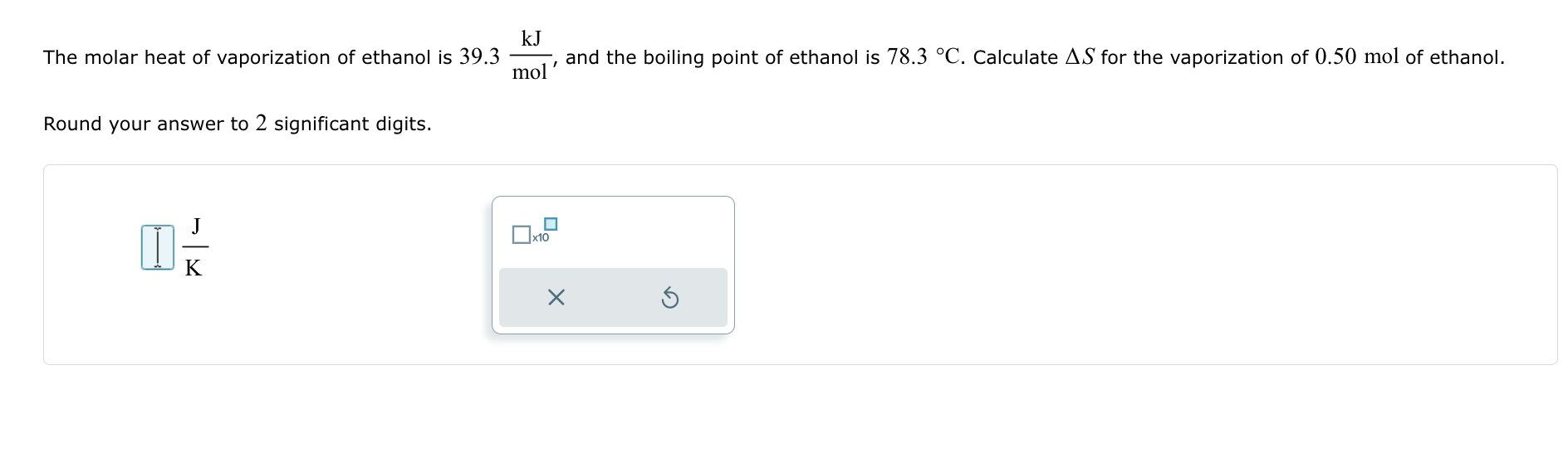 Solved The molar heat of vaporization of ethanol is | Chegg.com