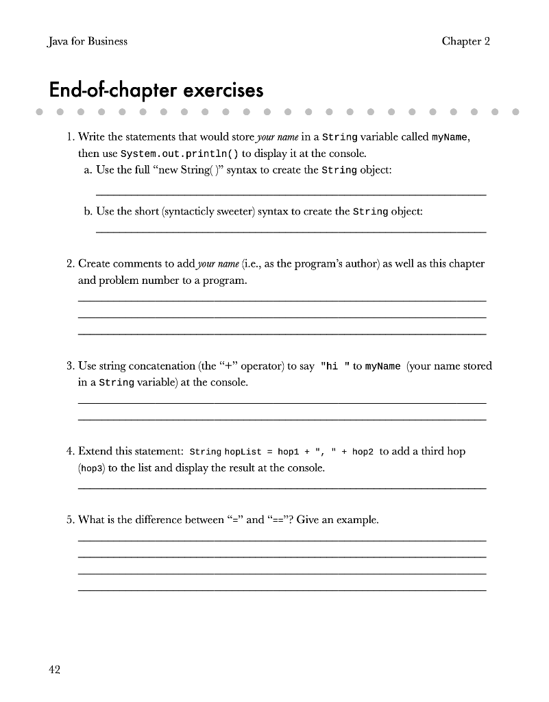 Solved Java for Business Chapter 2 End-of-chapter exercises | Chegg.com