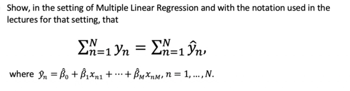 Solved Show, in the setting of Multiple Linear Regression | Chegg.com