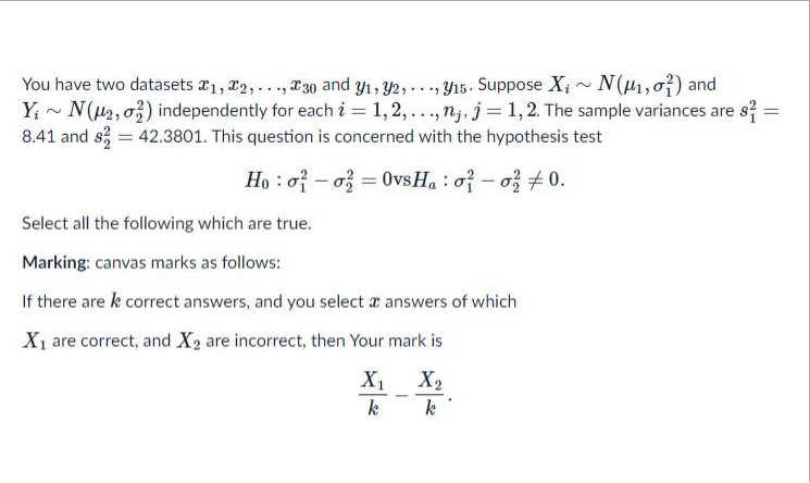 Solved = You have two datasets 21, 22, ..., X30 and yi, Y2, | Chegg.com