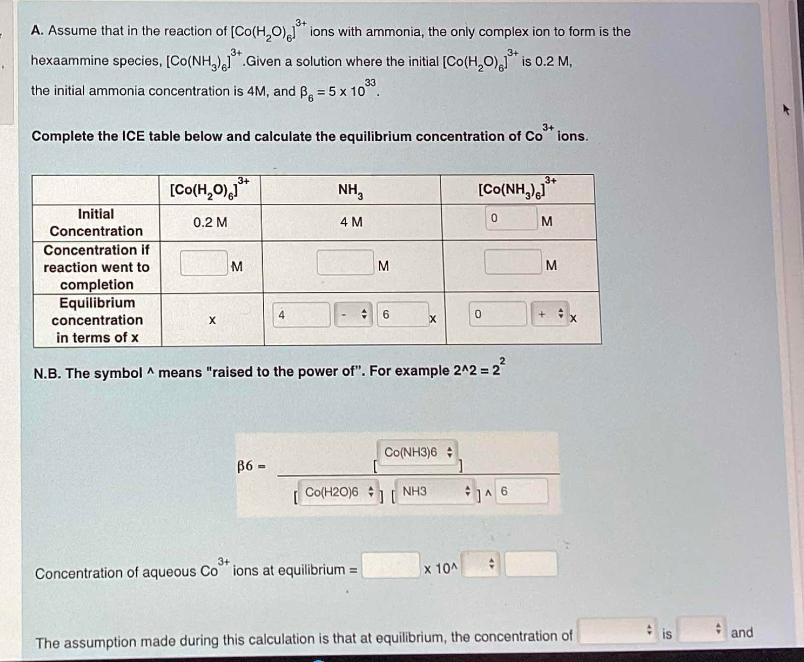 A. Assume that in the reaction of [Co(H2O)6]3+ ions | Chegg.com