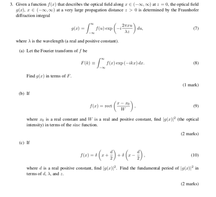Solved 3. Given a function f(x) that describes the optical | Chegg.com
