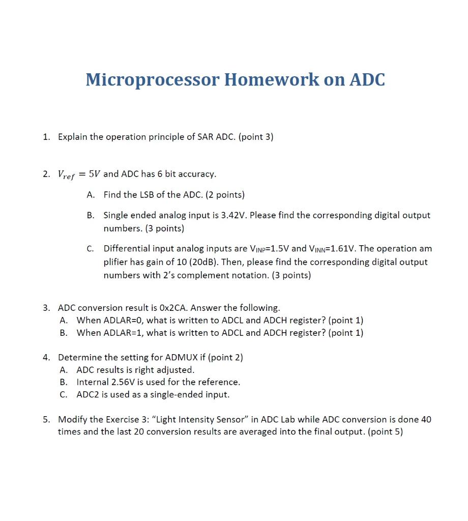 Solved Microprocessor Homework on ADC 1. Explain the | Chegg.com
