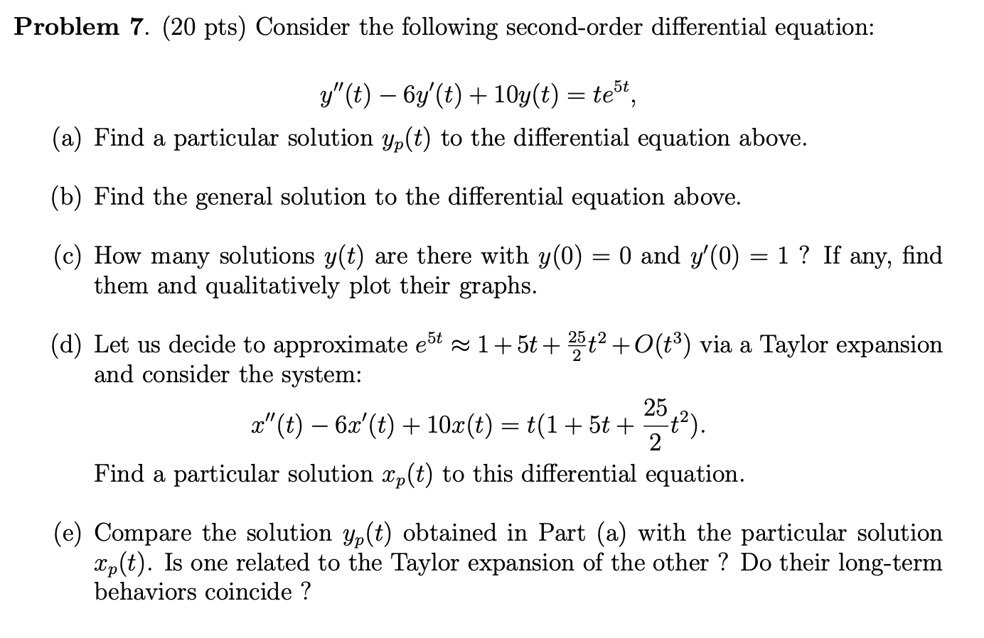 Solved Problem 7. (20 pts) Consider the following | Chegg.com