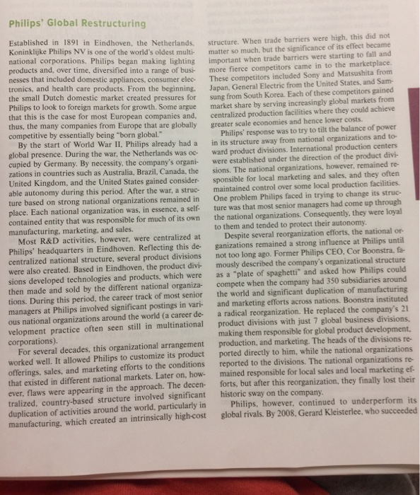 Philips' Global Restructuring Established in 1891 in | Chegg.com