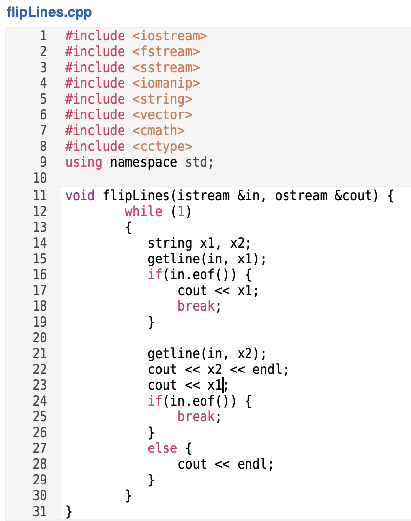 Solved Write a function named fliplines that accepts an | Chegg.com