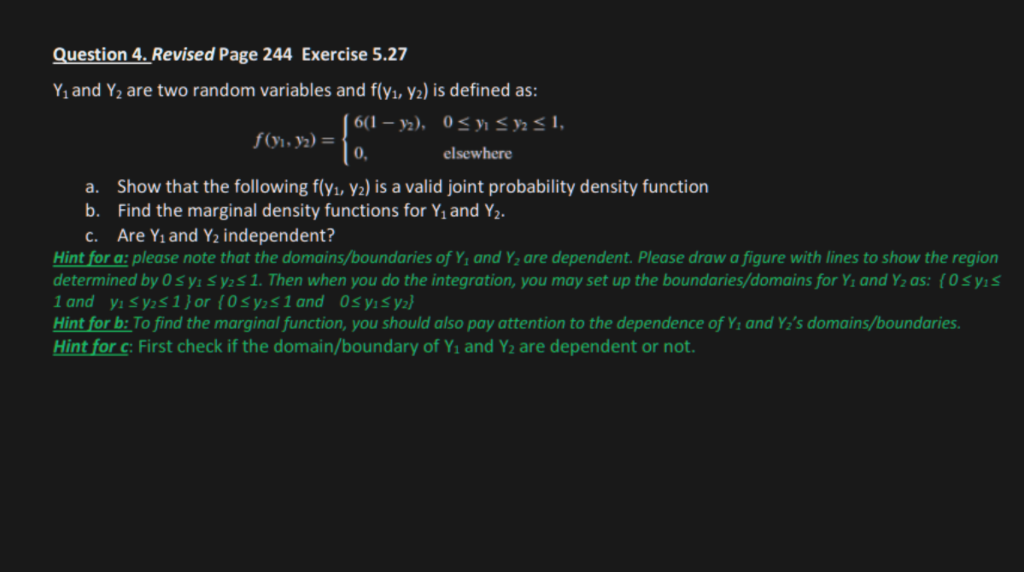 Solved Question 4. Revised Page 244 Exercise 5.27 Y1 and Y2 | Chegg.com