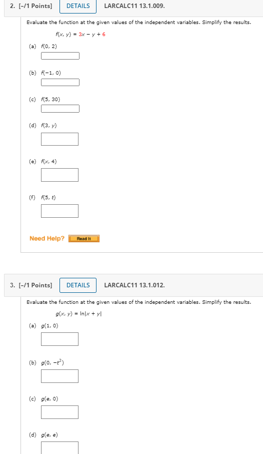 Solved 2. (-/1 Points) DETAILS LARCALC11 13.1.009. Evaluate | Chegg.com Solved 2. (-/1 Points) DETAILS LARCALC11 13.1.009. Evaluate | Chegg.com