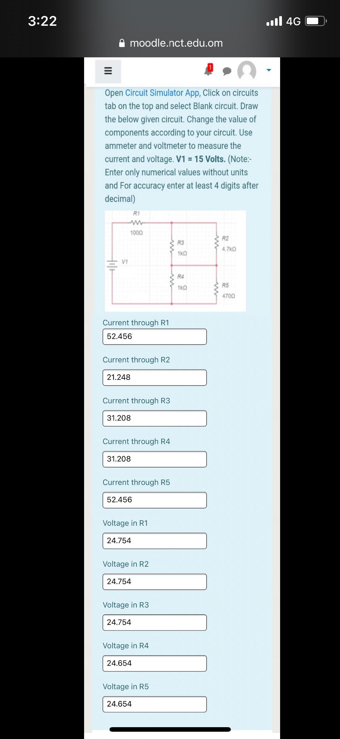 Solved 3:22 .ull 4G moodle.nct.edu.om Open Circuit Simulator | Chegg.com