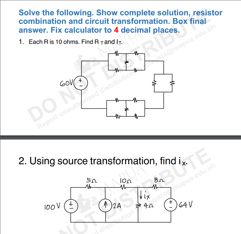 Solved Solve the following. Show complete solution, resistor | Chegg.com