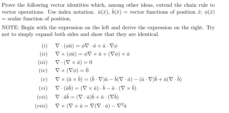 Solved Prove the following vector identities which, among | Chegg.com