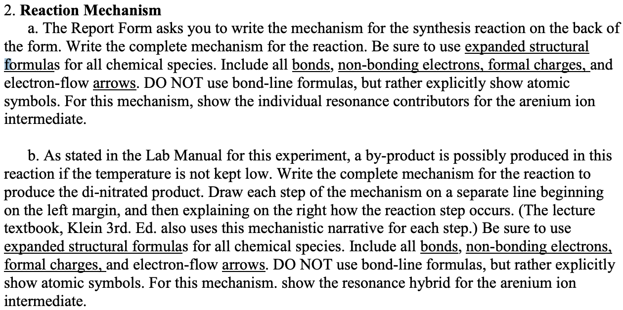 Solved 2. Reaction Mechanism a. The Report Form asks you to | Chegg.com