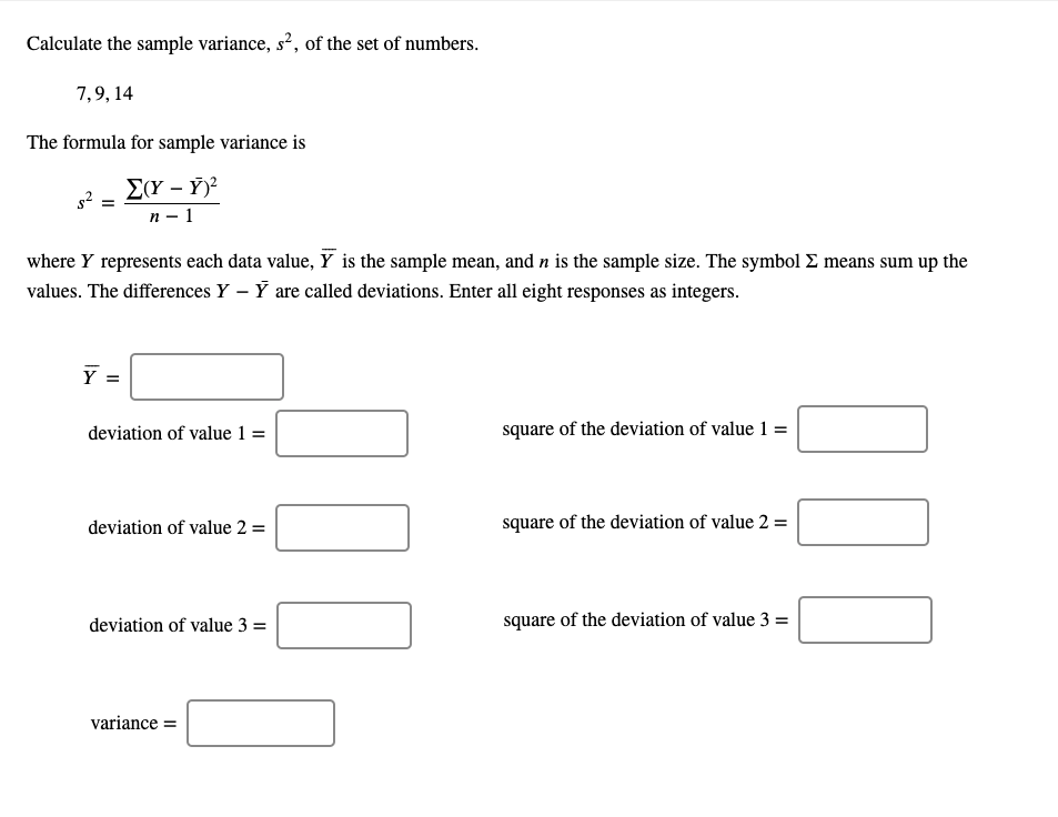 Solved Calculate the sample variance, s?, of the set of | Chegg.com