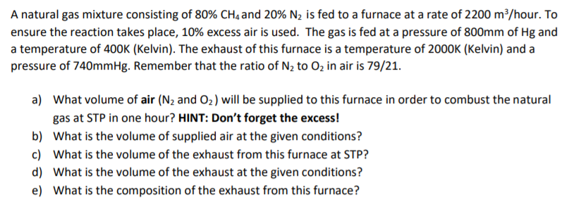 Solved A natural gas mixture consisting of 80% CH, and 20% | Chegg.com