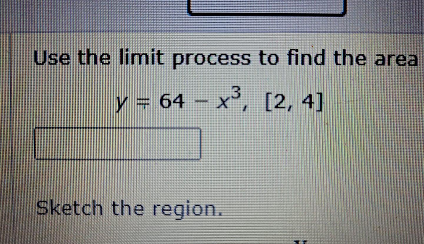 Solved Use the limit process to find the area of the region | Chegg.com